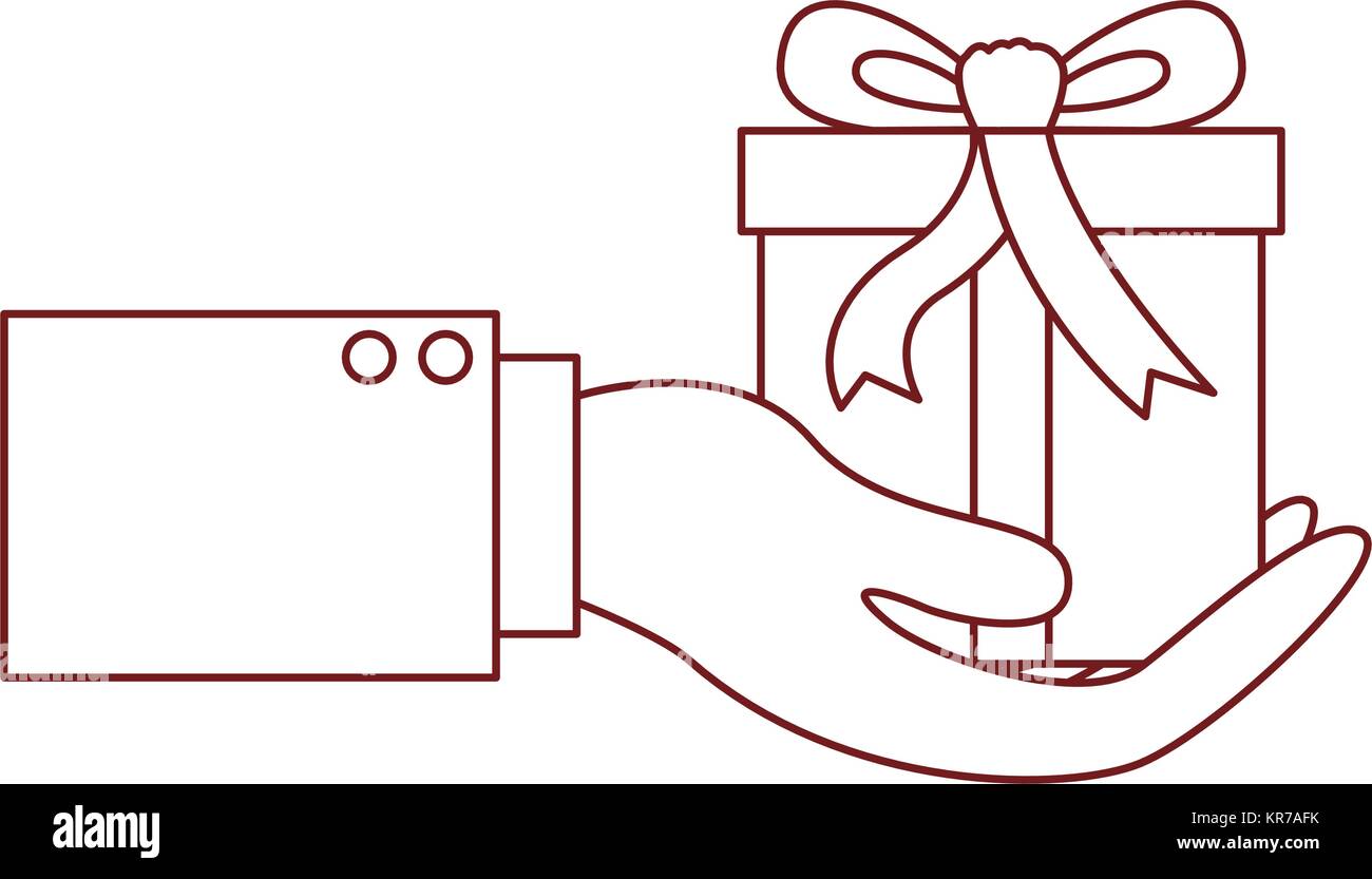 hand holding a gift box in dark red contour Stock Vector Image & Art ...