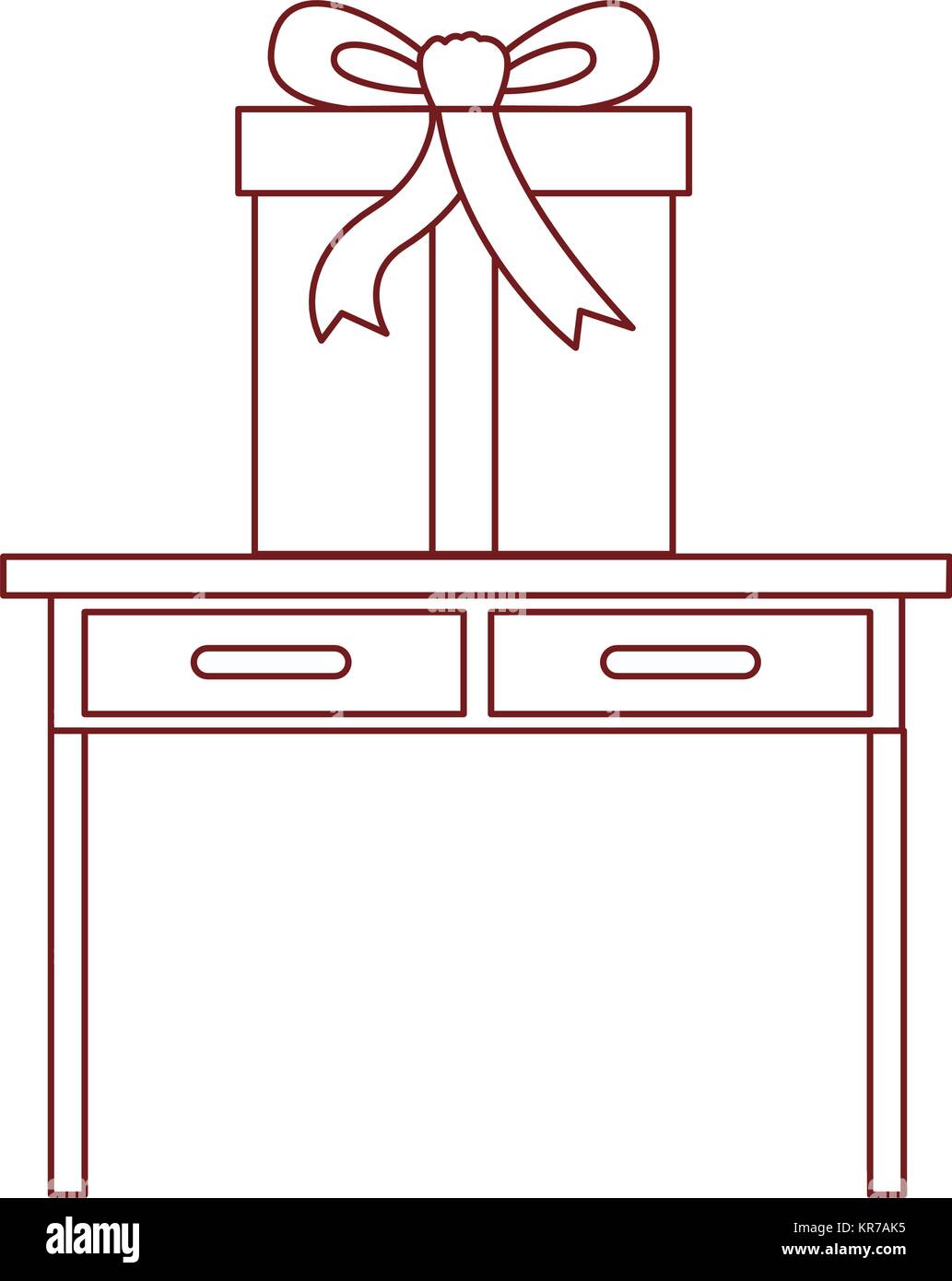 desk table with drawers front view with big gift box in dark red ...