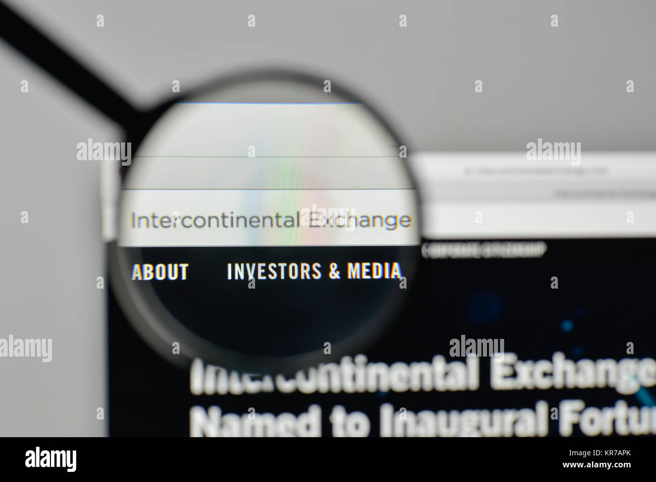 Milan, Italy - November 1, 2017: Intercontinental Exchange logo on the ...