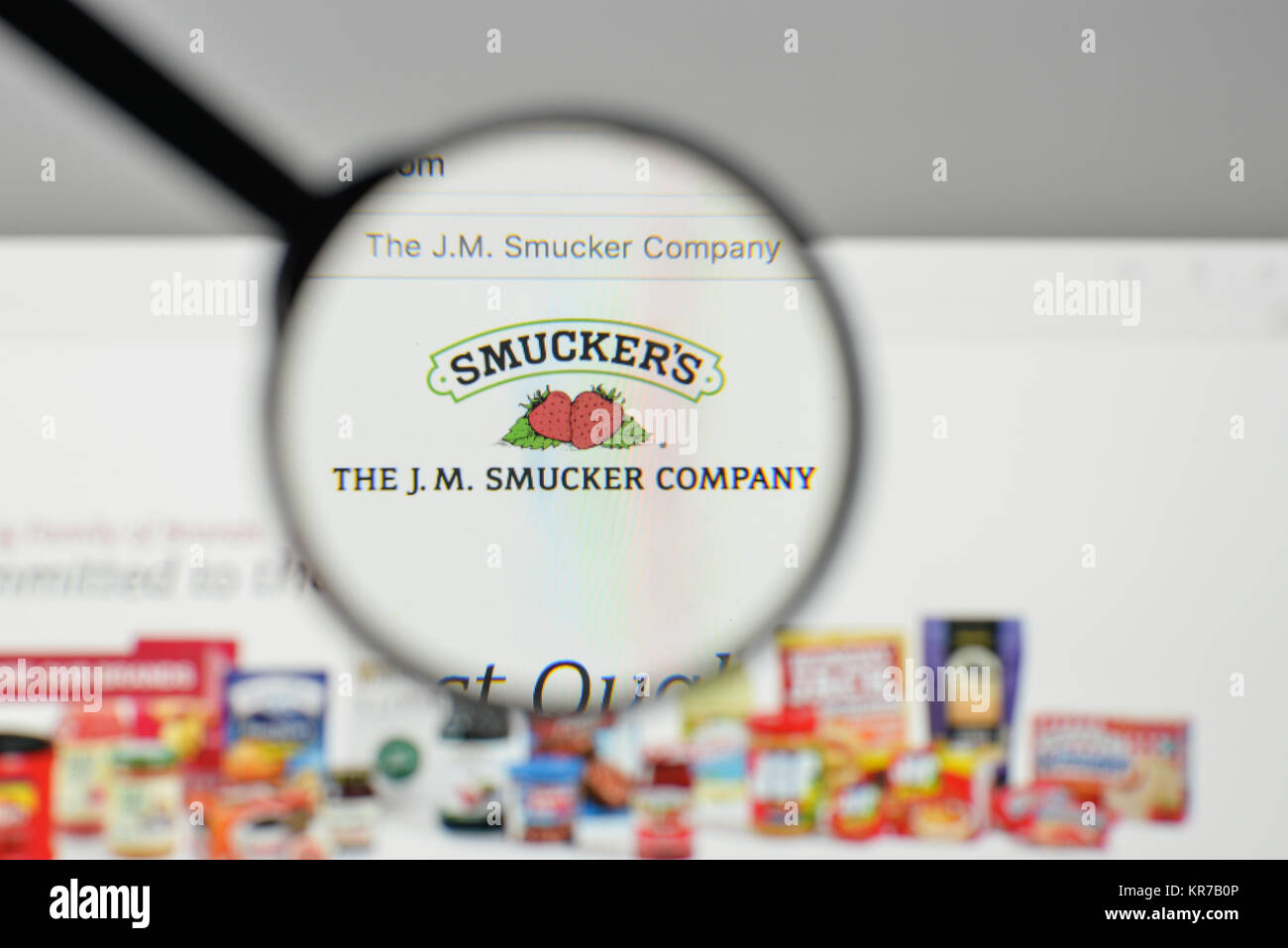 Milan, Italy - November 1, 2017: J.M. Smucker logo on the website ...