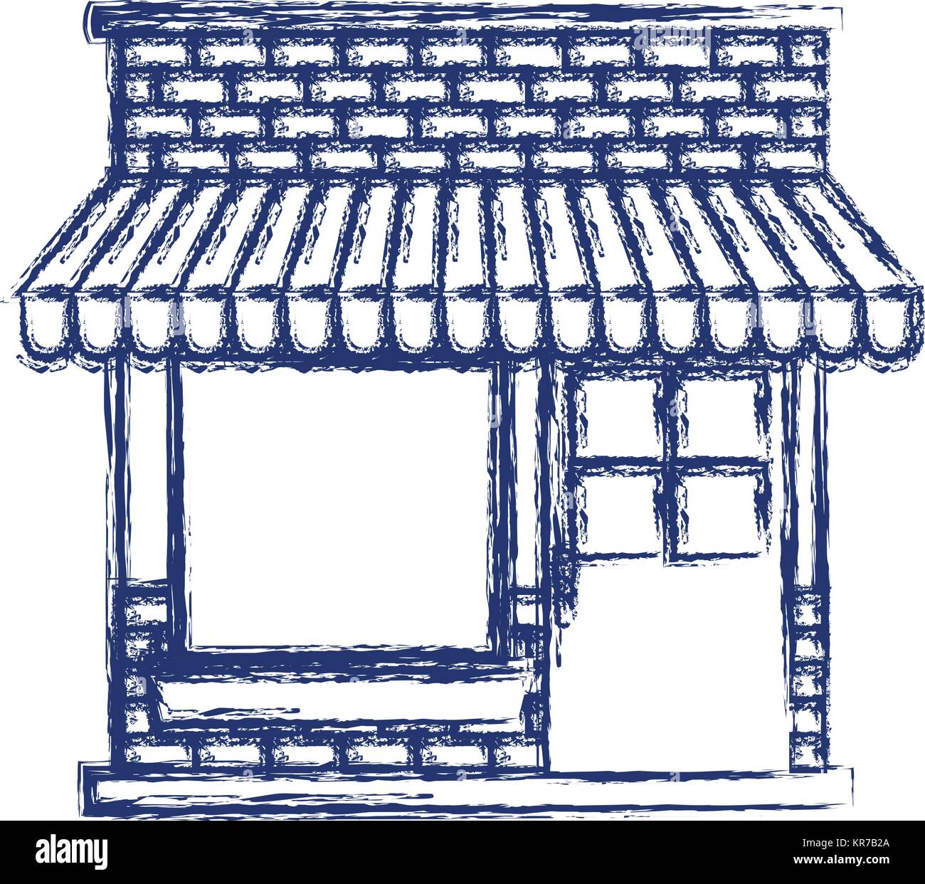 store facade with sunshade in dark blue blurred silhouette Stock Vector ...