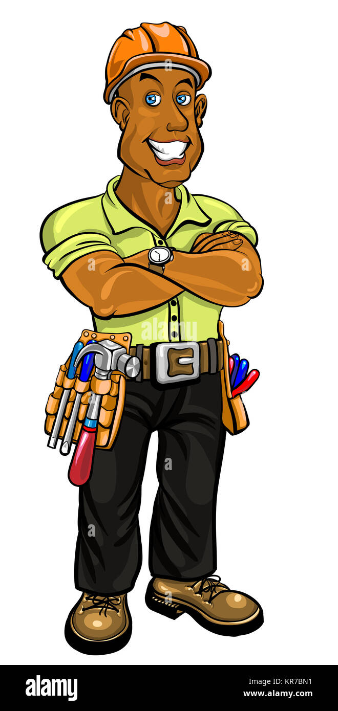 Friendly builder with helmet Stock Photo - Alamy