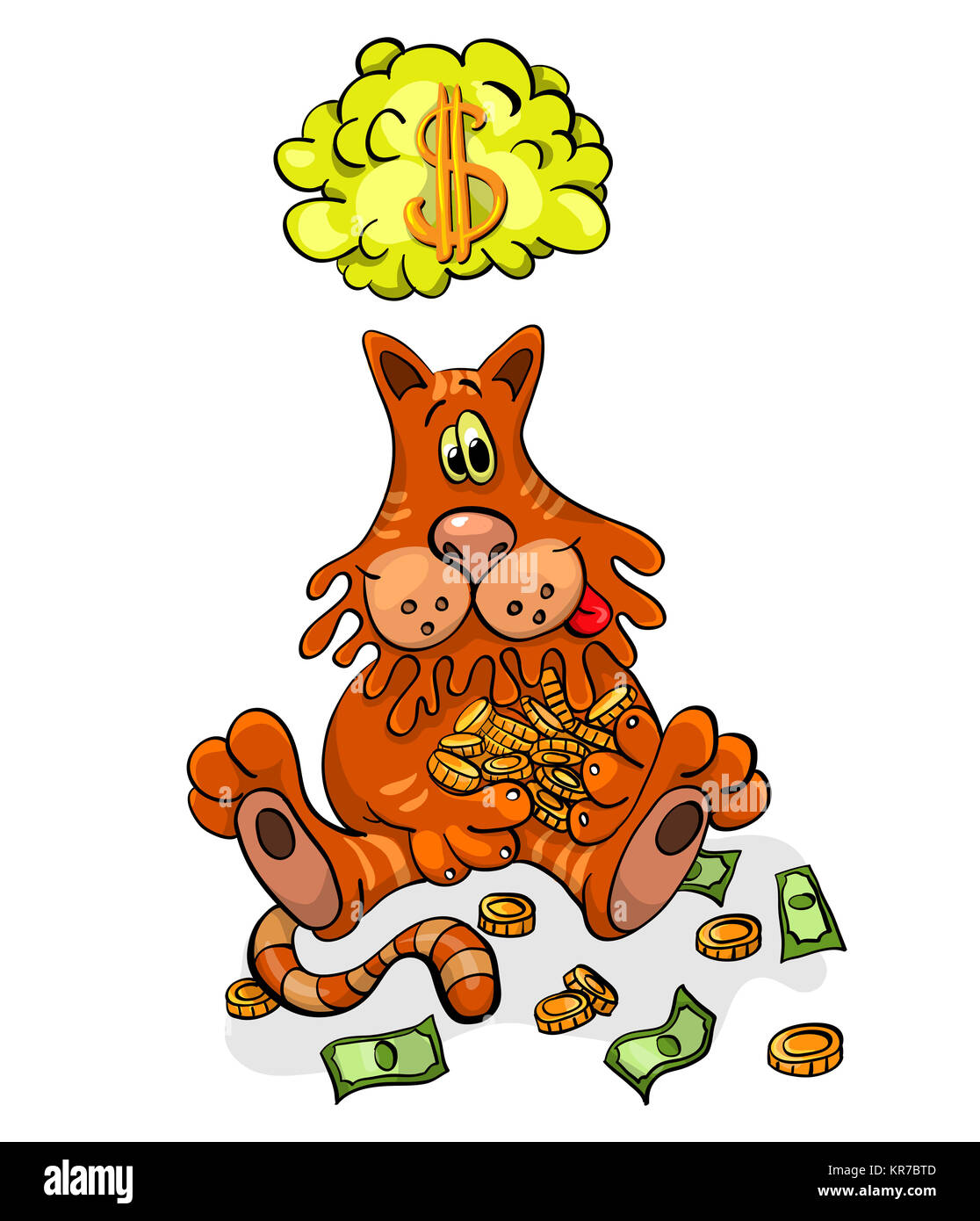 Cartoon Character Happy Cat Keeps Money Stock Photo - Alamy