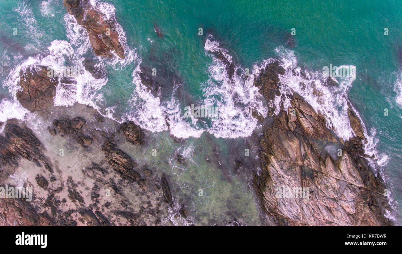 Aerial sea wave with rock beach Stock Photo - Alamy