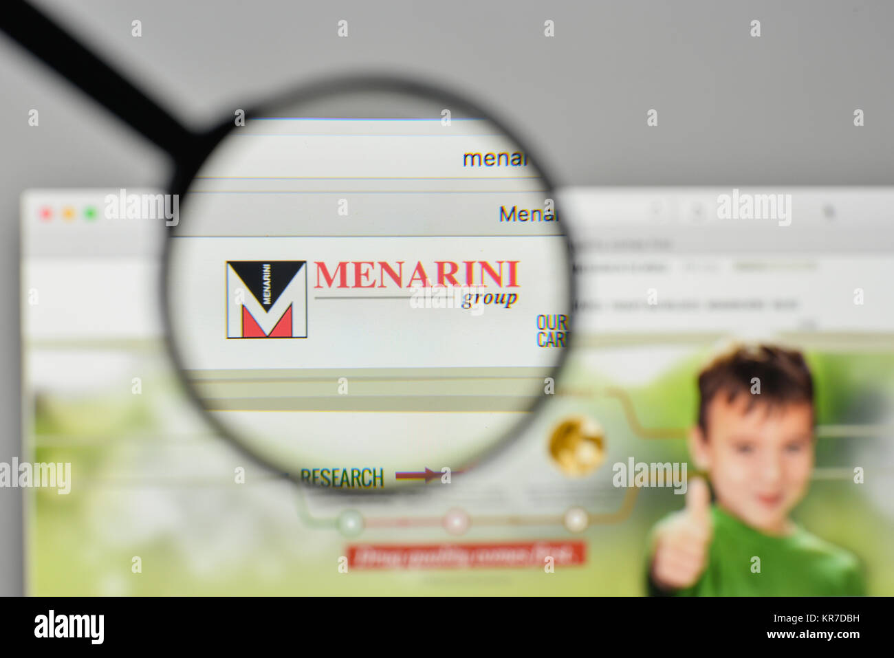 Milan, Italy - November 1, 2017: Menarini logo on the website homepage ...