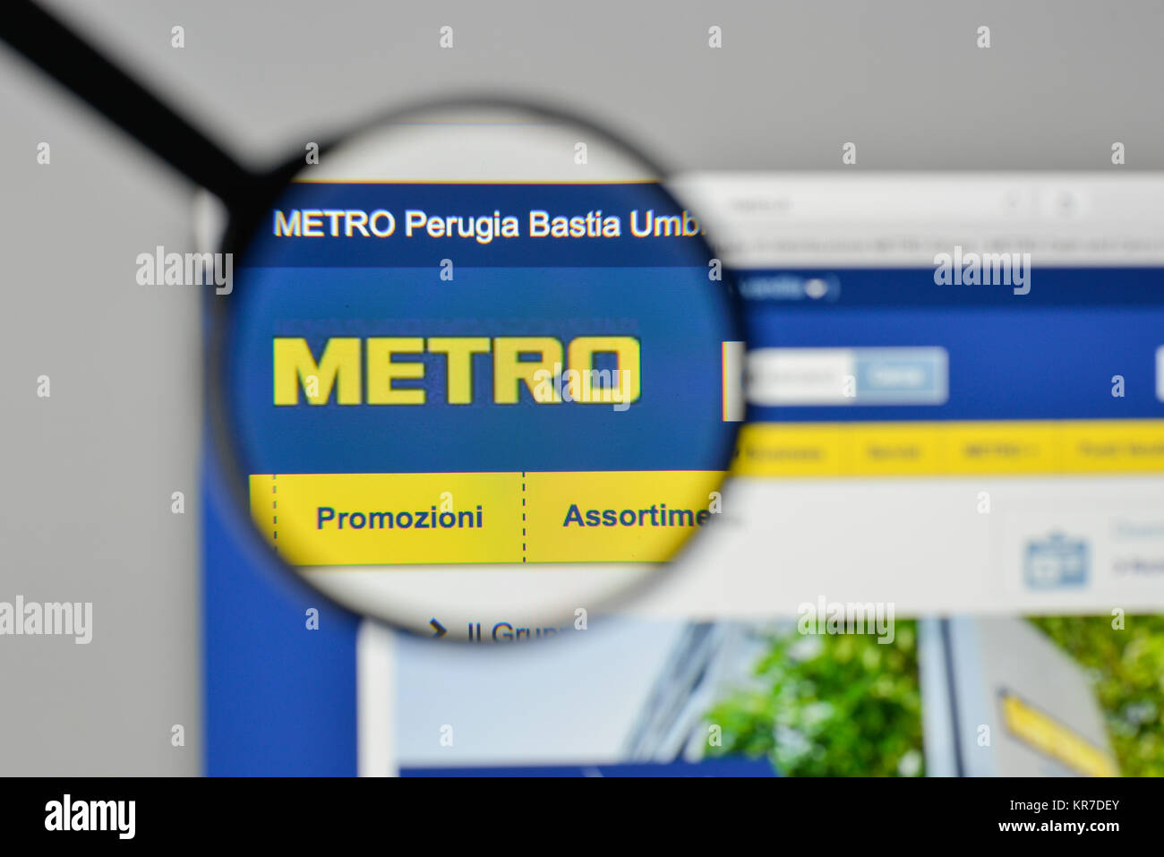 Milan, Italy - November 1, 2017: Metro logo on the website homepage ...