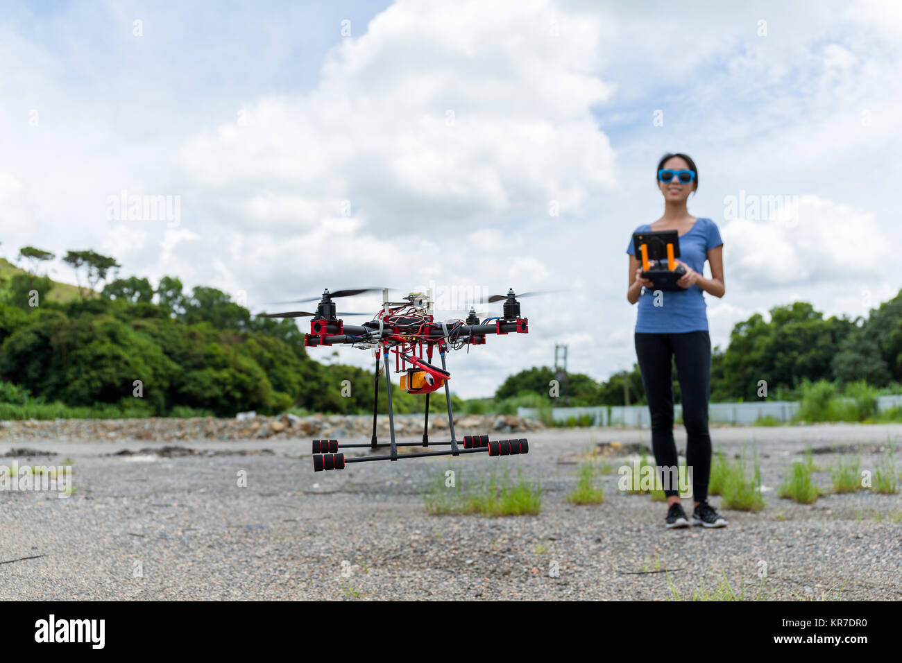 Woman remote the drone Stock Photo - Alamy