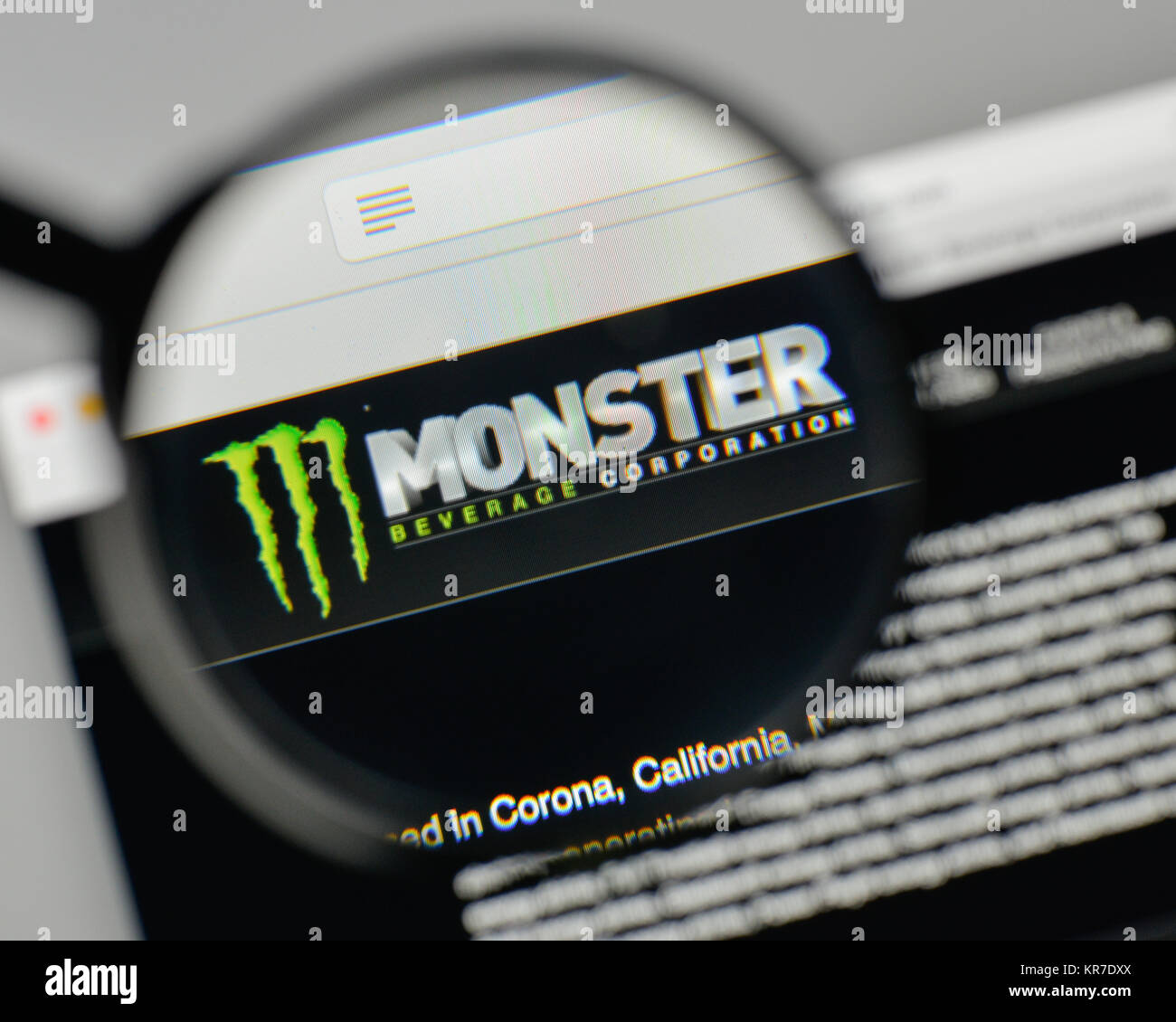 Milan, Italy - November 1, 2017: Monster Beverage logo on the website ...