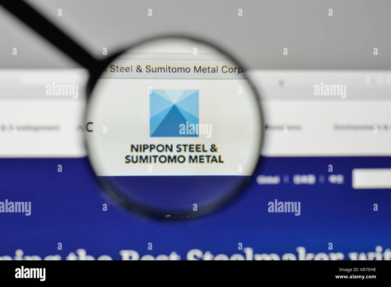 Milan, Italy - November 1, 2017: Nippon Steel & Sumitomo Metal logo on ...