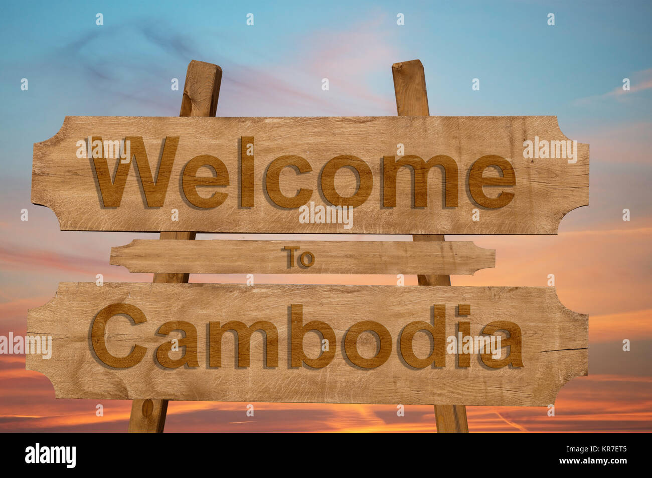 welcome to cambodia sing on wood background Stock Photo - Alamy