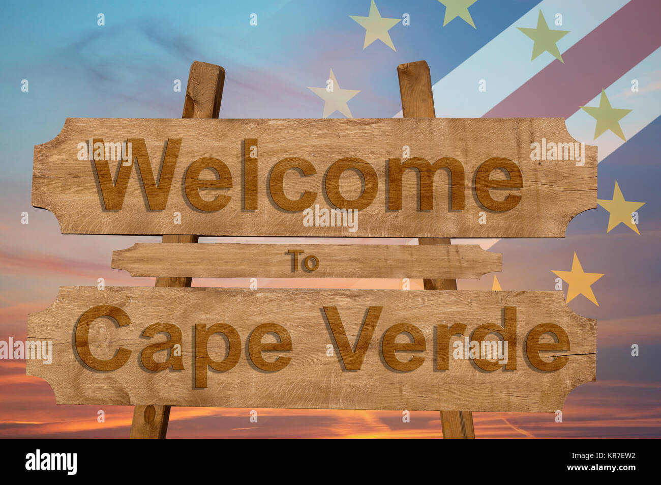 welcome to cape verde sing on wood background with blending national ...
