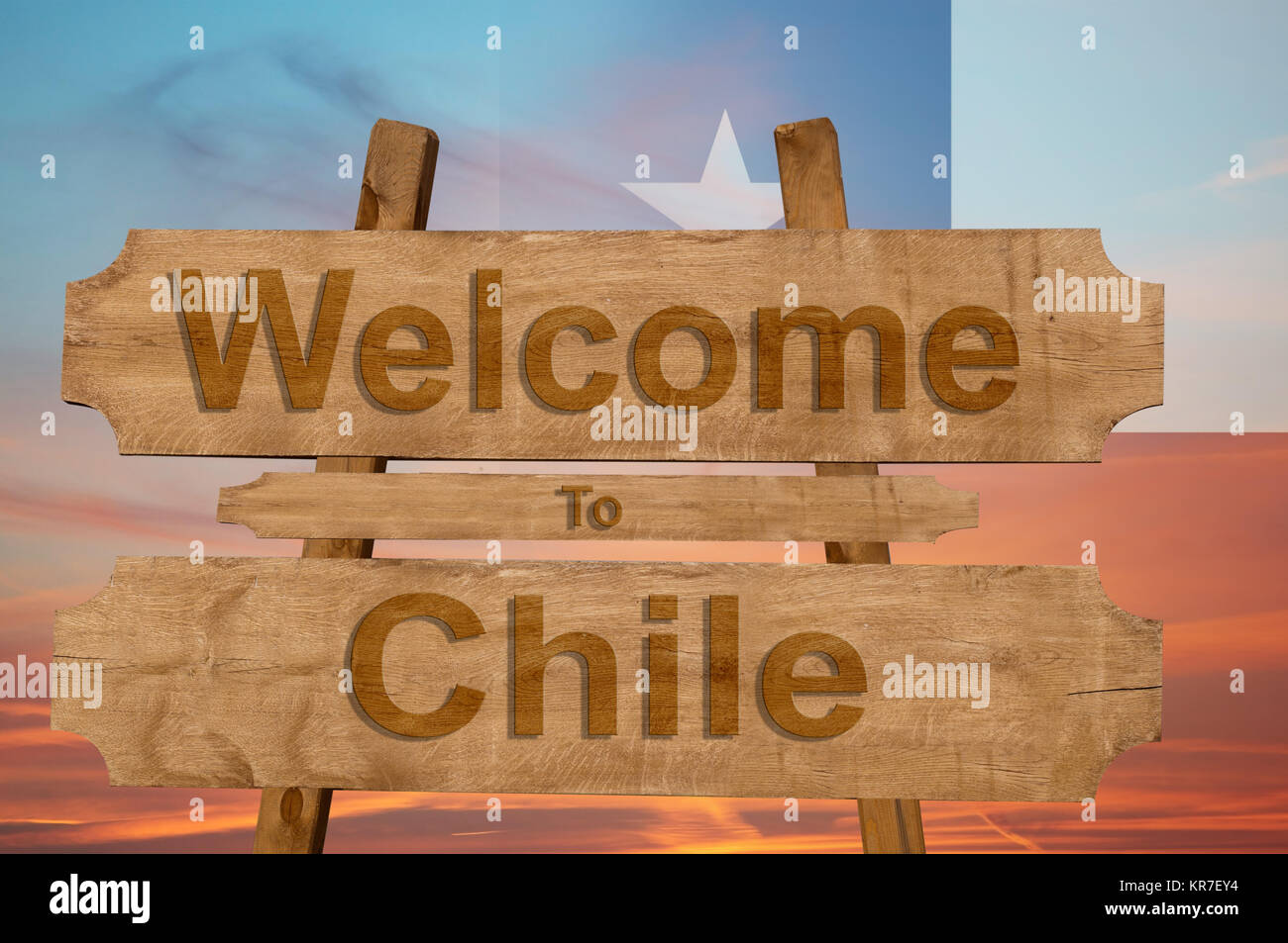 welcome to chile sing on wood background with blending national flag ...
