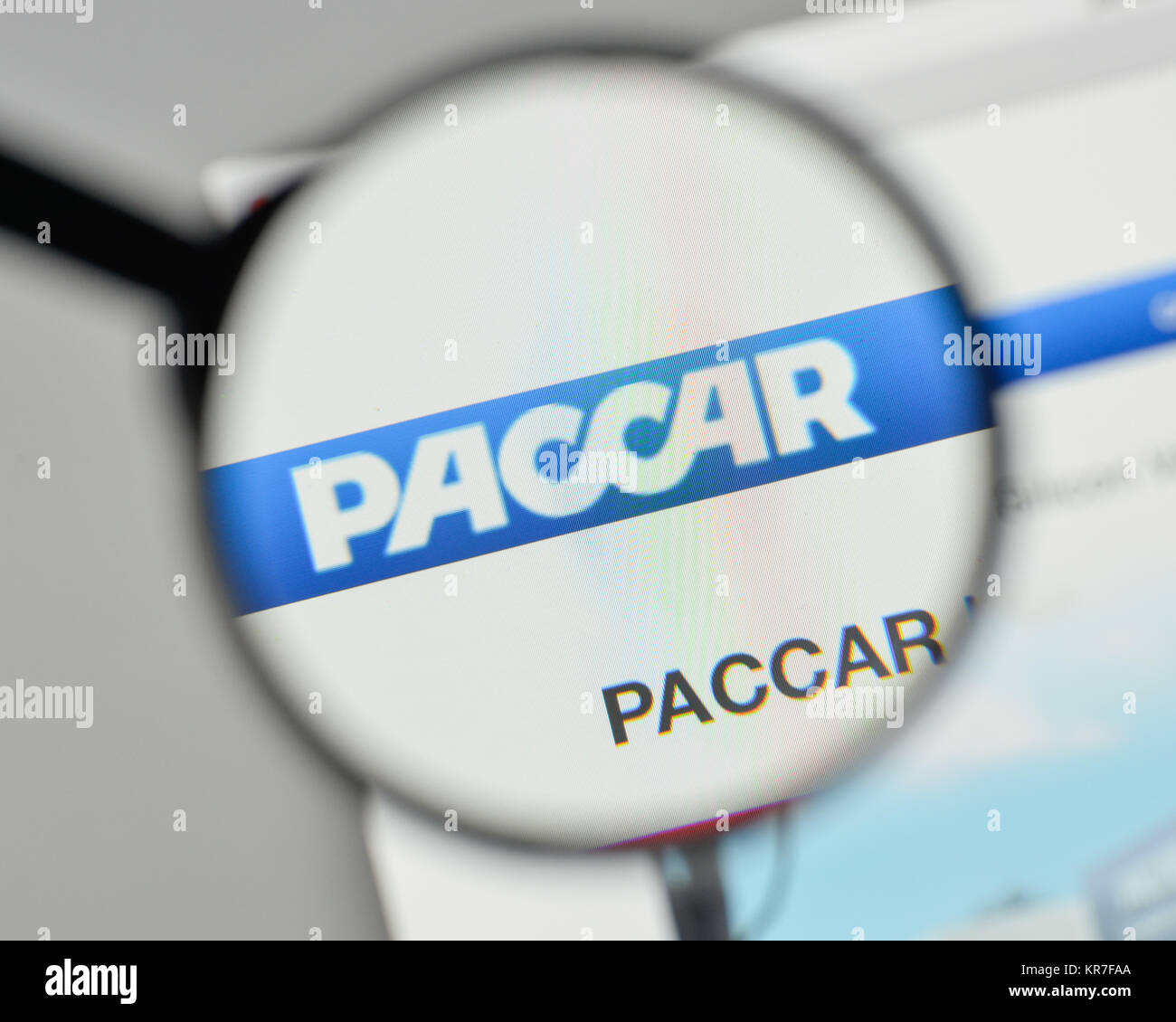Milan, Italy - November 1, 2017: Paccar logo on the website homepage ...