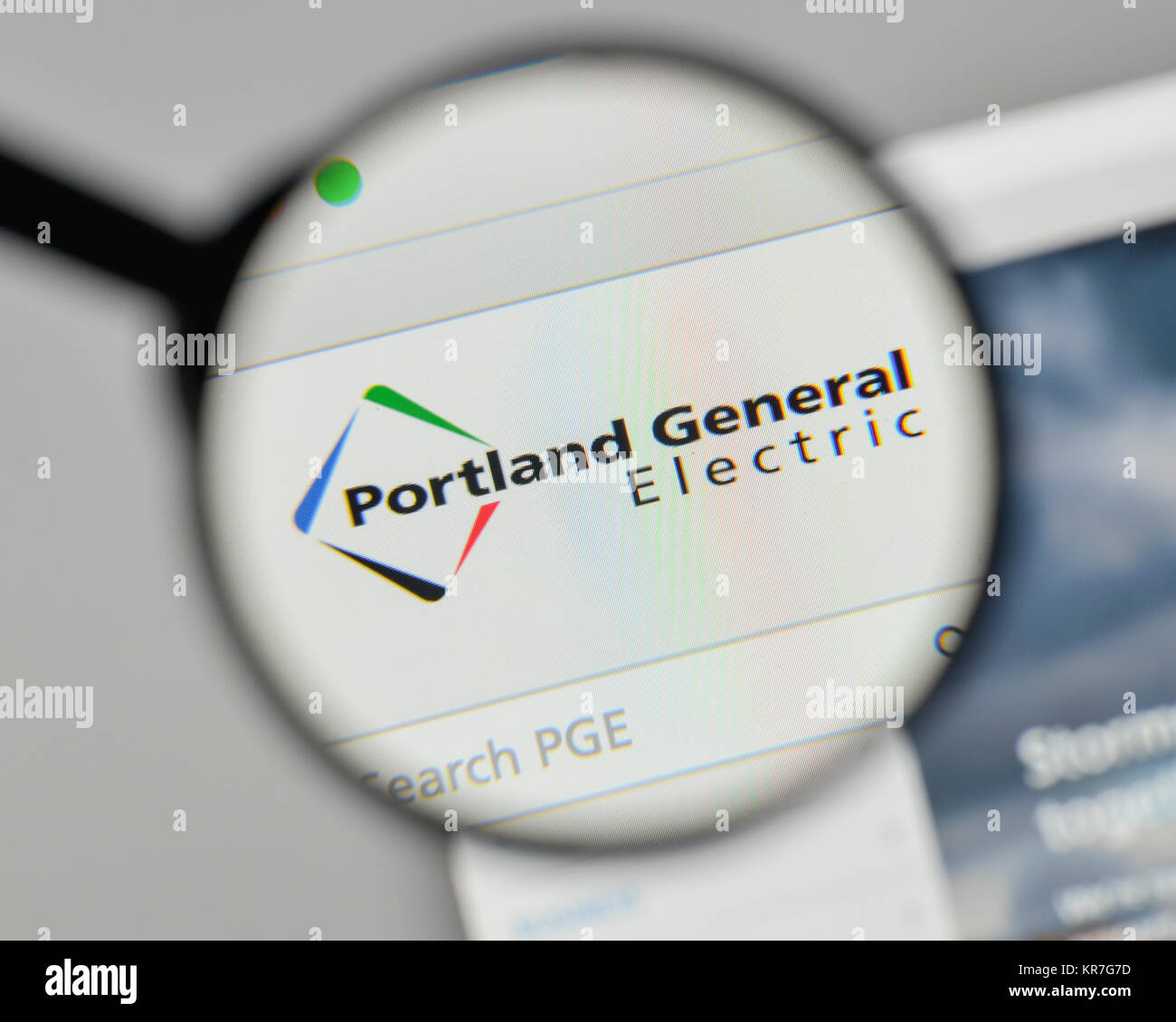 Milan, Italy - November 1, 2017: Portland General Electric logo on the ...