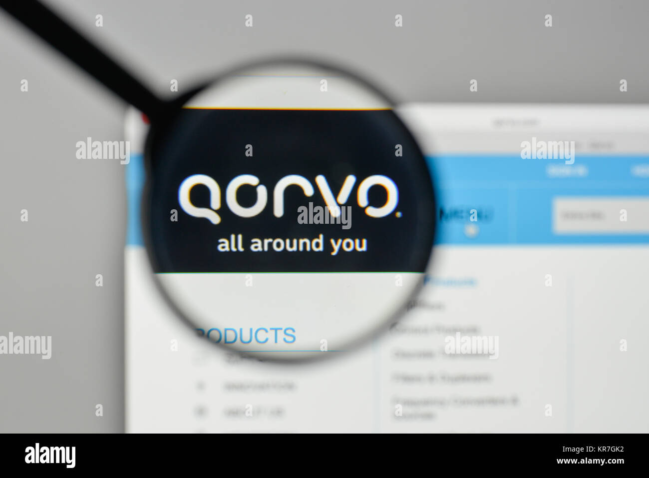 Milan, Italy - November 1, 2017: Qorvo logo on the website homepage ...