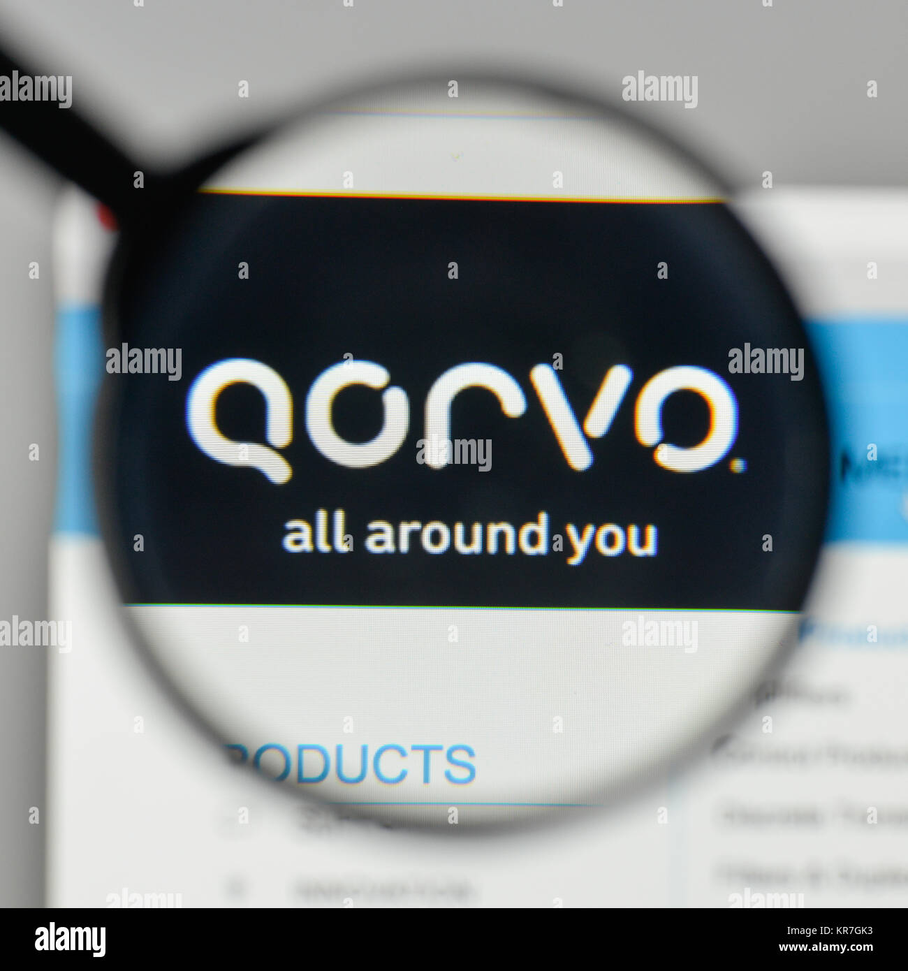 Milan, Italy - November 1, 2017: Qorvo logo on the website homepage ...