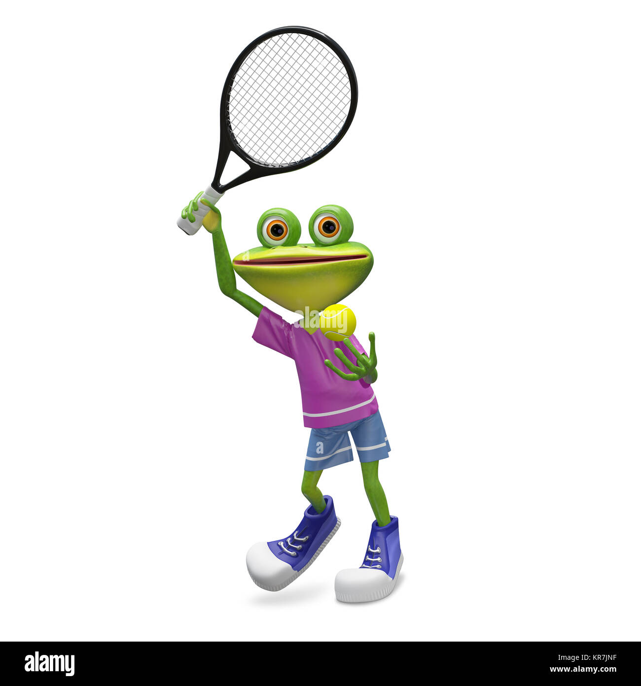 3D Illustration Frog with Tennis Racket on a White Background Stock ...