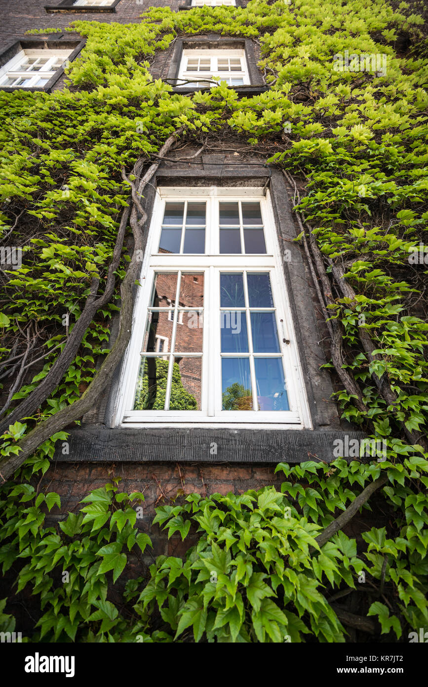 Reflection of castle in old window in krakow Stock Photo - Alamy