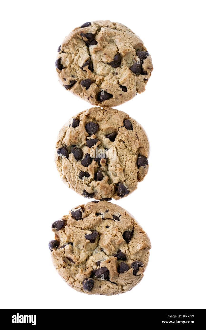 three chocolate chip cookies Stock Photo - Alamy