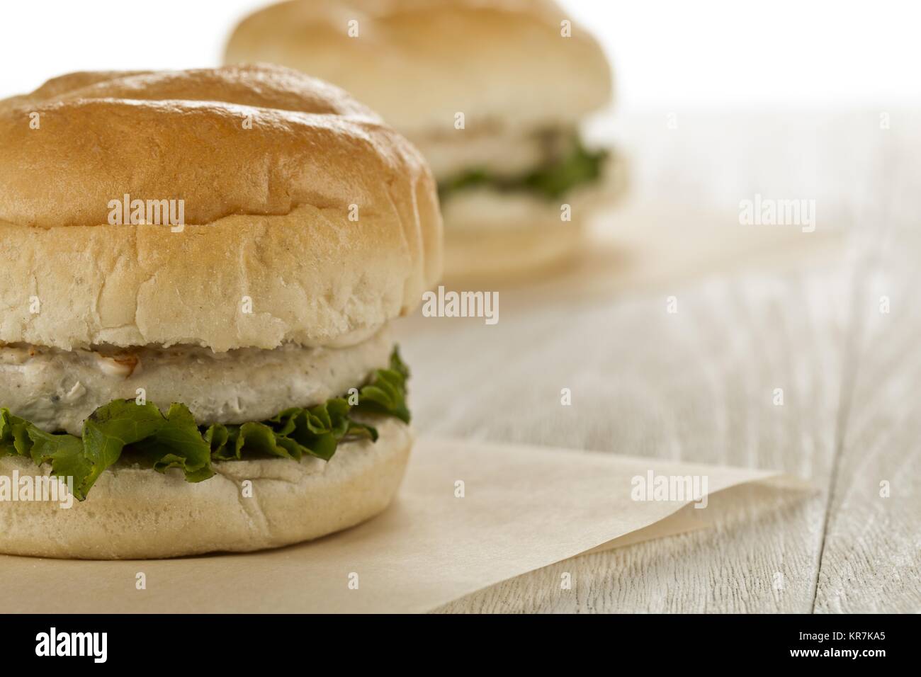 two chicken burger sandwiches Stock Photo - Alamy