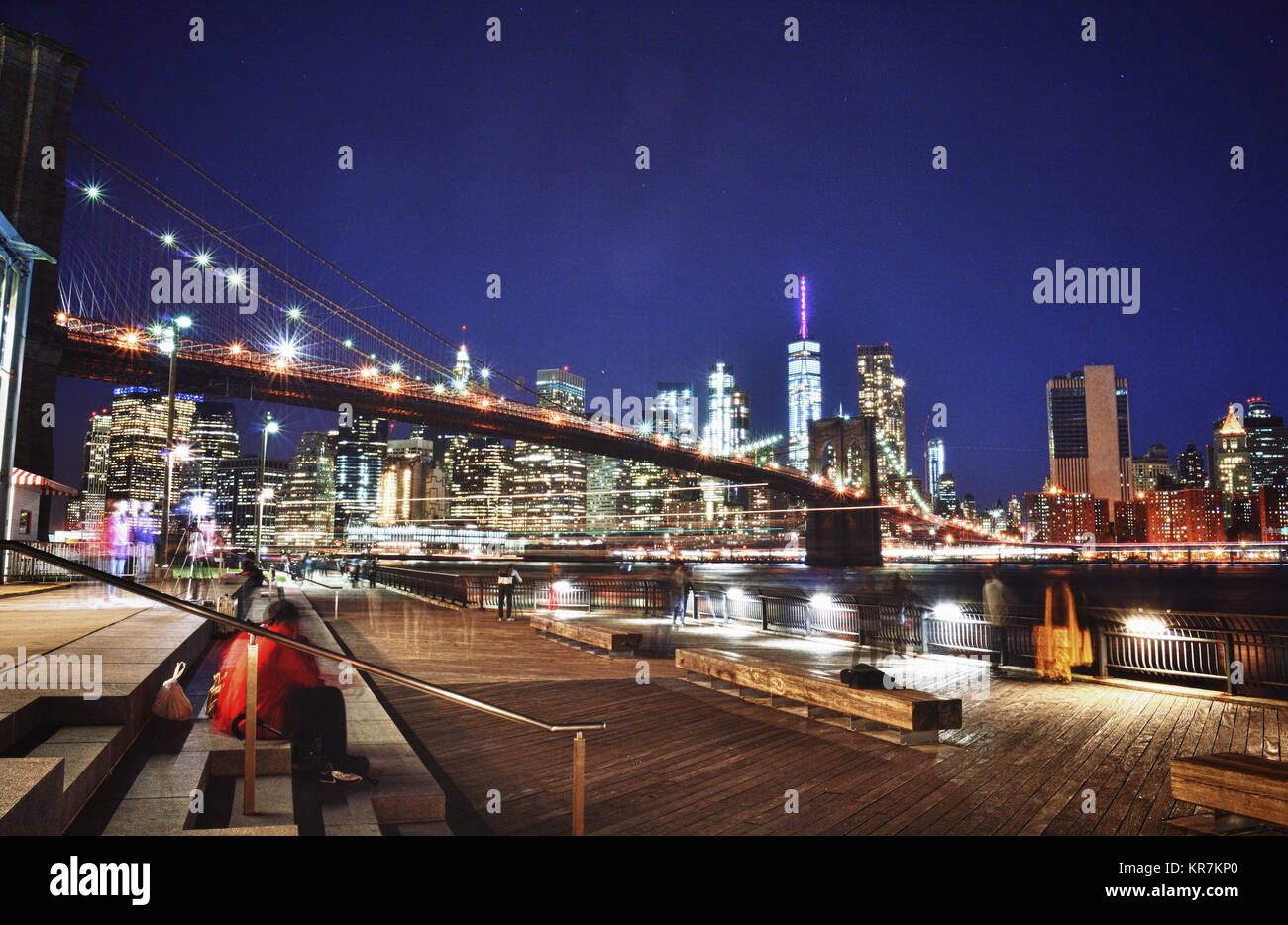 Brooklyn Bridge at night taken from Brooklyn Bridge Park - HDR image ...