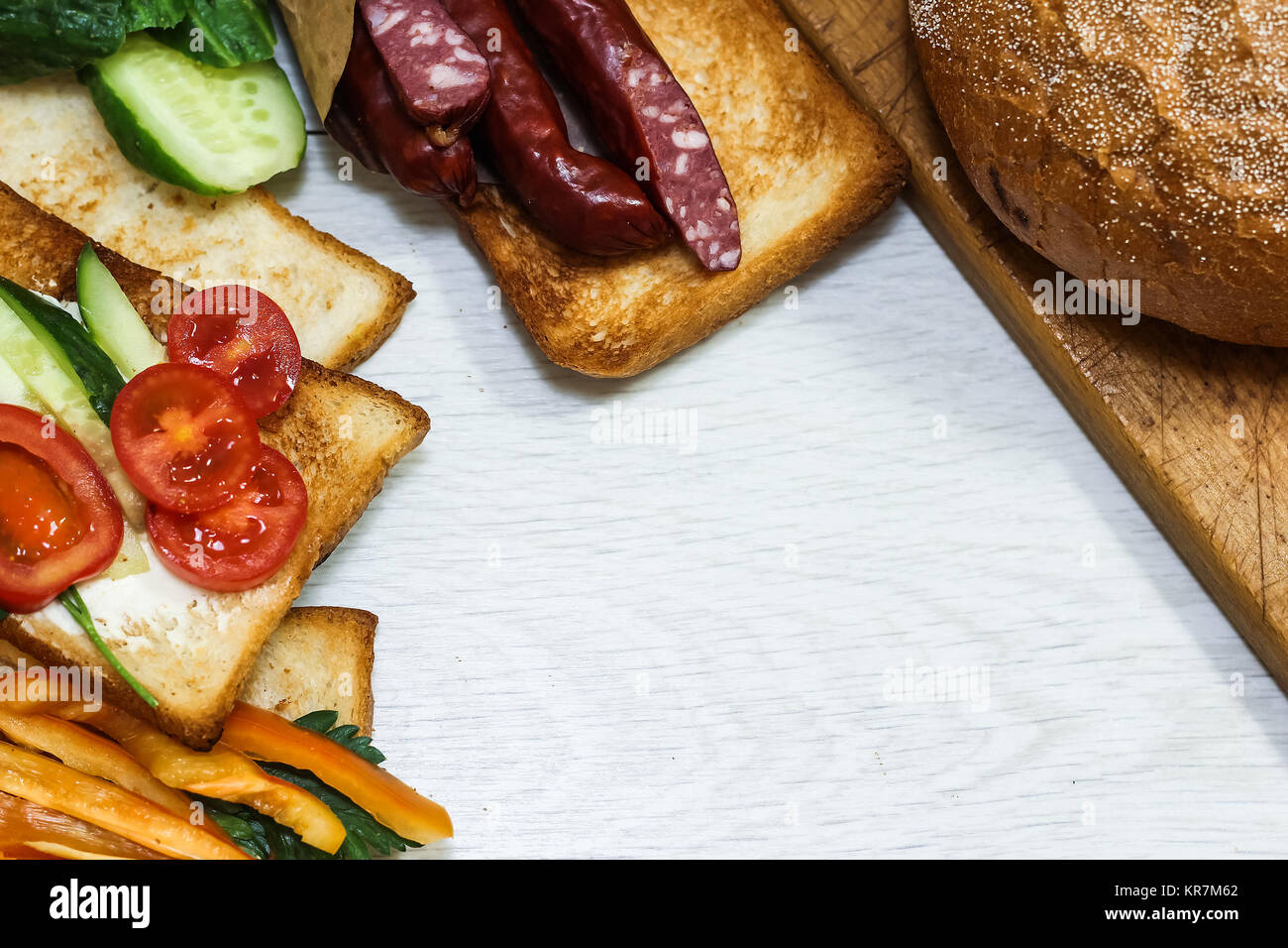 Fresh toast with tea on the table in the morning. Tasty food. To Stock ...