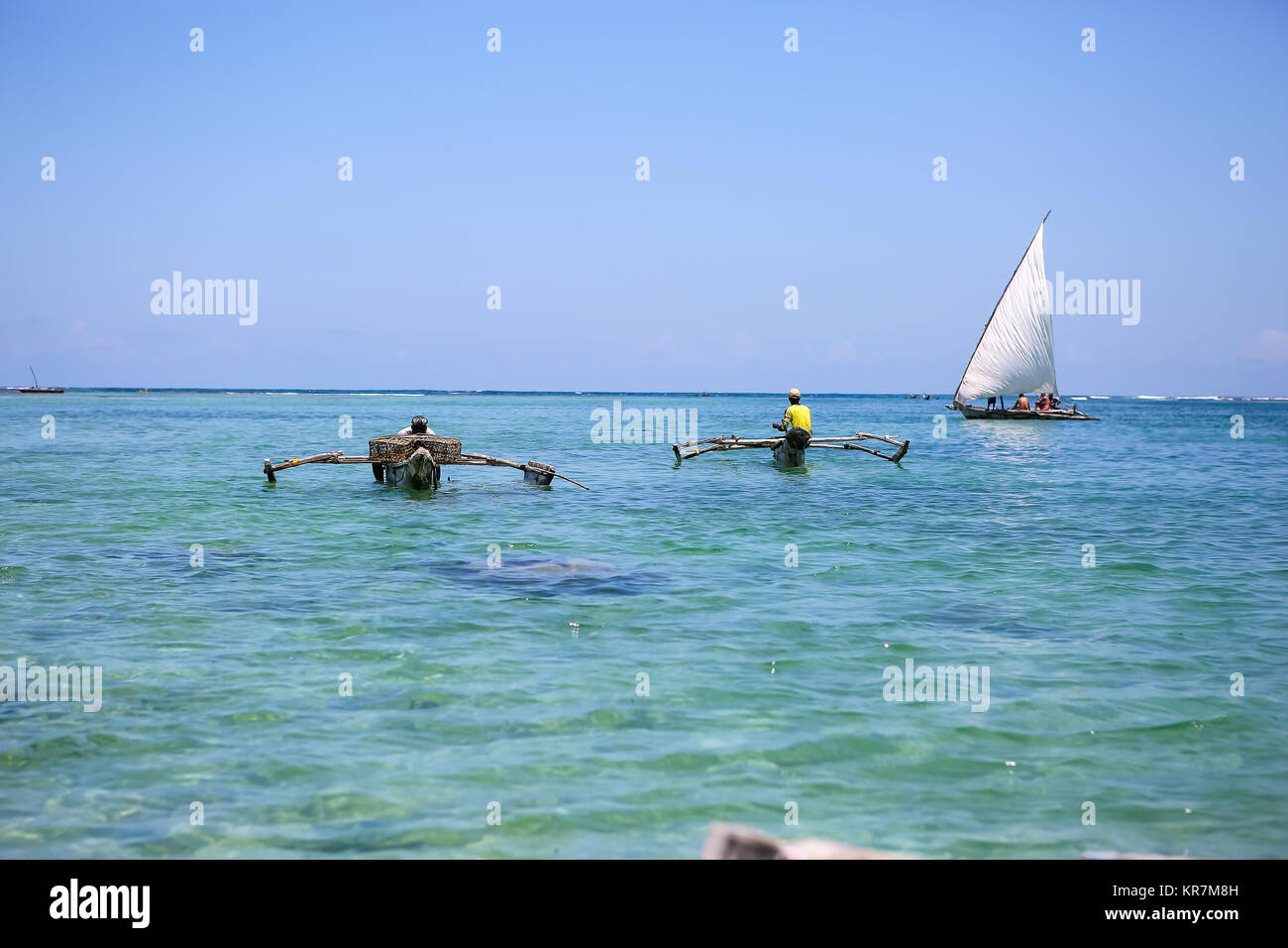 Boats in the ocean bay on a sunny afternoon. Fishing boats in th Stock ...