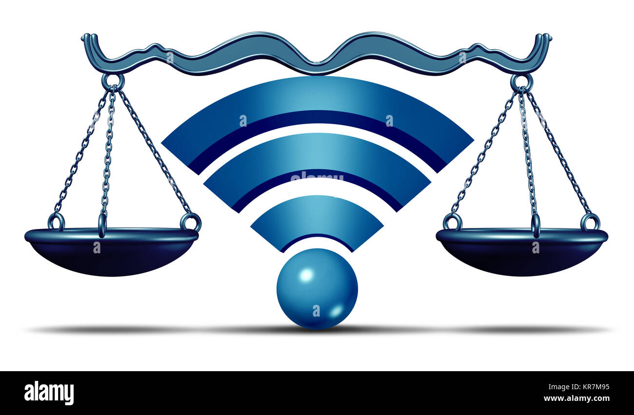 Net neutrality symbol or open internet wifi icon as a justice scale ...