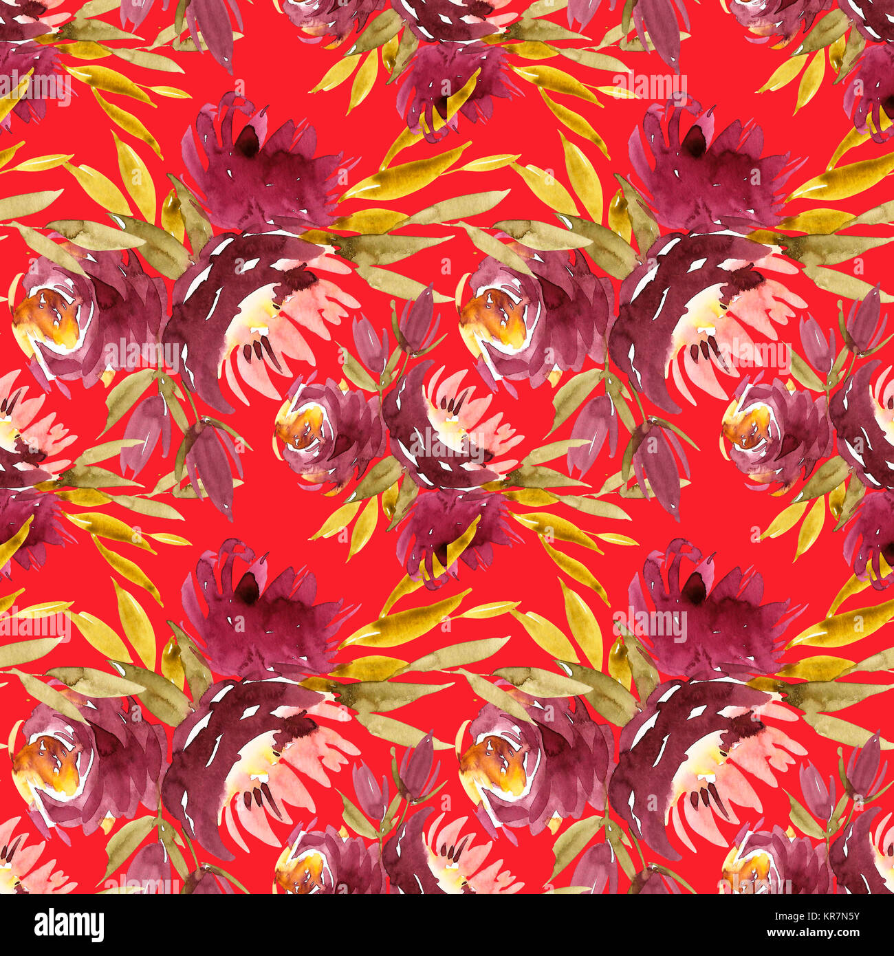 Seamless summer pattern with watercolor flowers handmade Stock Photo ...