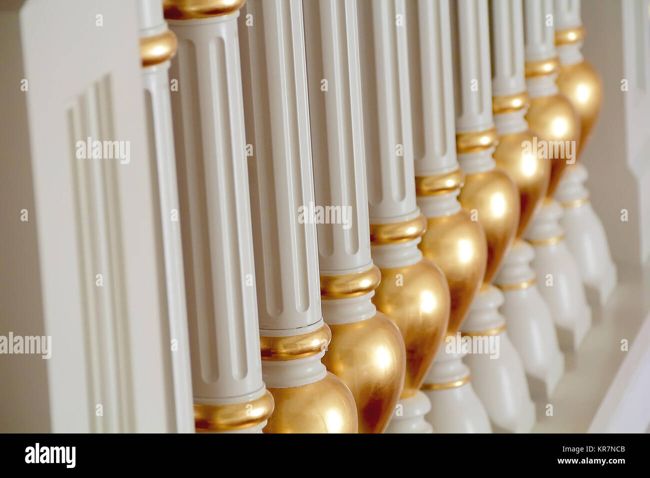 Image of white and gold balustrade pattern Stock Photo - Alamy