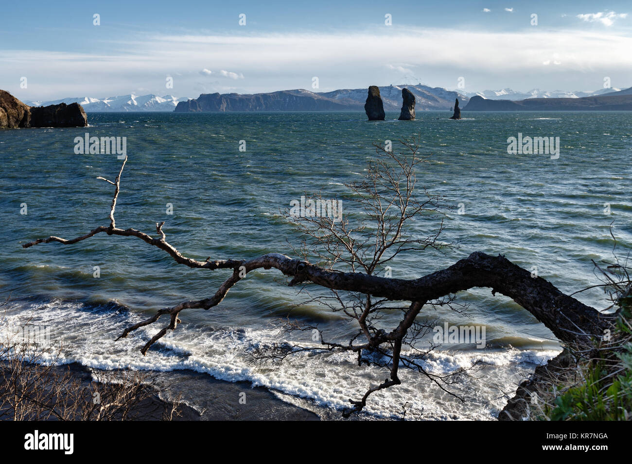 Beautiful Kamchatka Peninsula seascape: view of rocky islands in sea ...