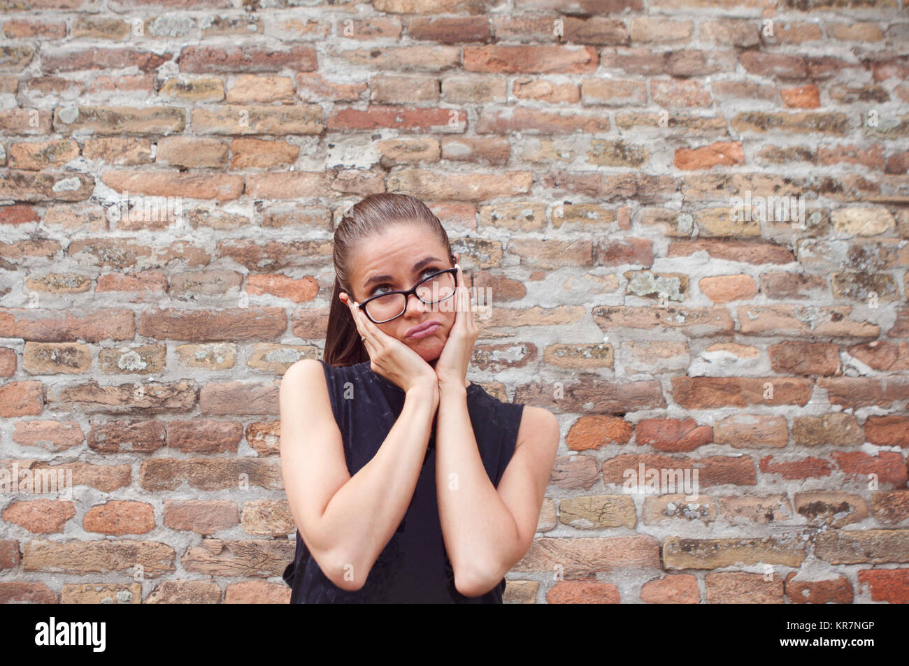 Young beautiful woman with bored empty expression background Stock ...