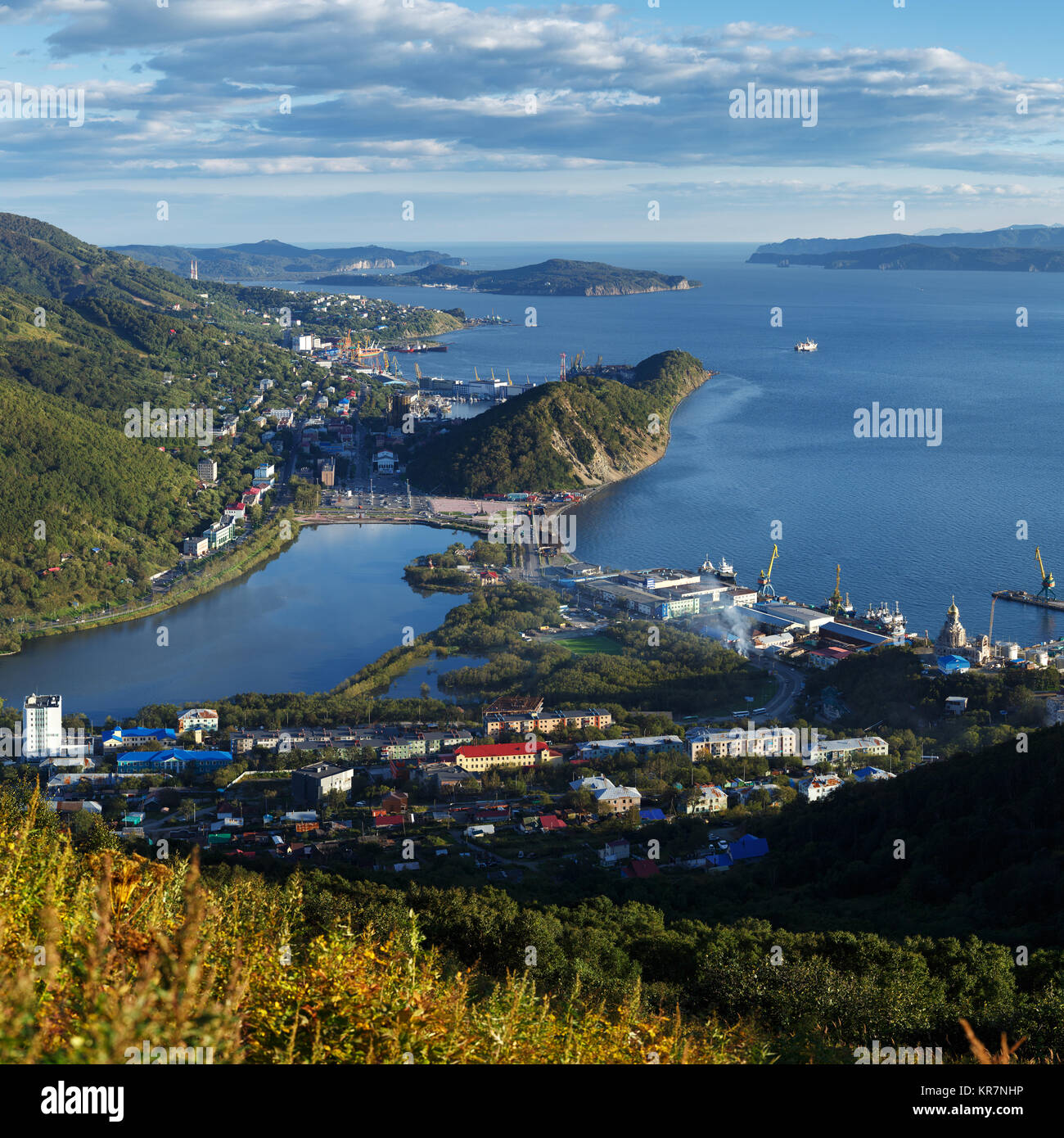 Summer city landscape of Kamchatka Peninsula: Petropavlovsk-Kamchatsky ...