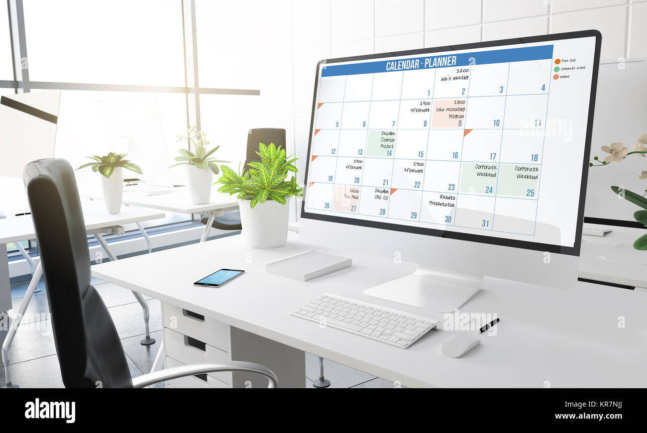 computer with calendar on screen at modern office 3d rendering Stock ...