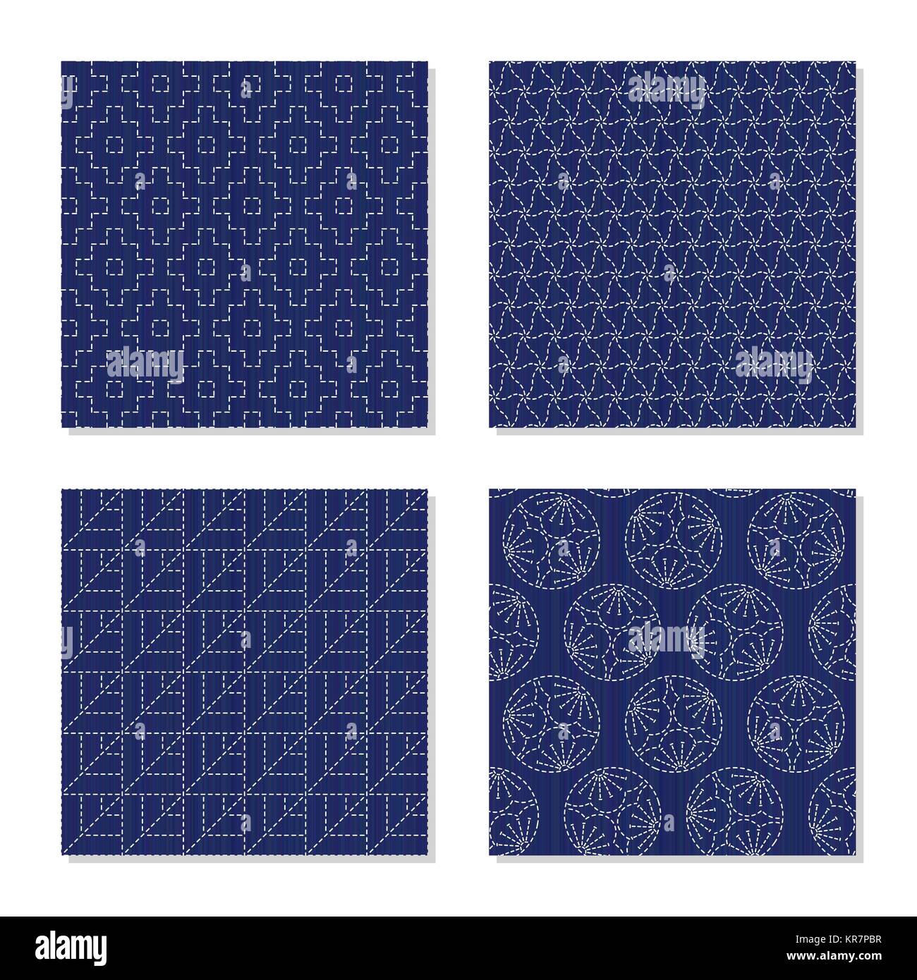 Four simple textures. Japanese sashiko motifs. Abstract Seamless ...