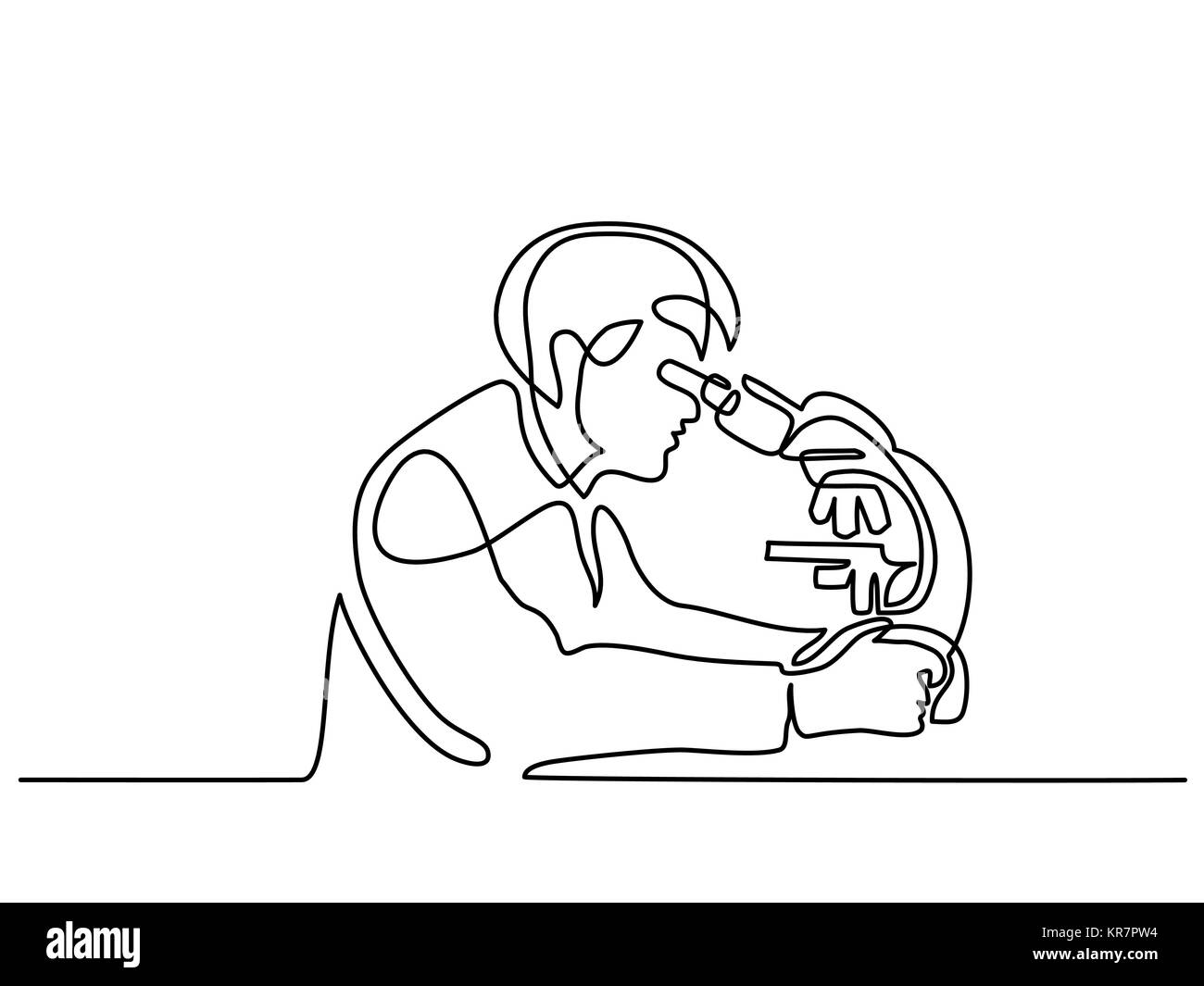 Man looking through microscope Black and White Stock Photos & Images ...