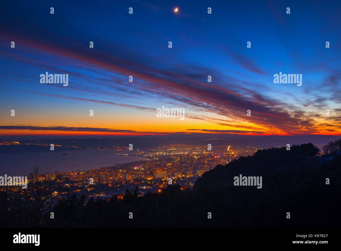 Night aerial view panorama of Varna Town Stock Photo - Alamy
