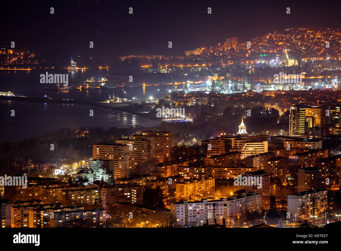 Night aerial view panorama of Varna Town Stock Photo - Alamy