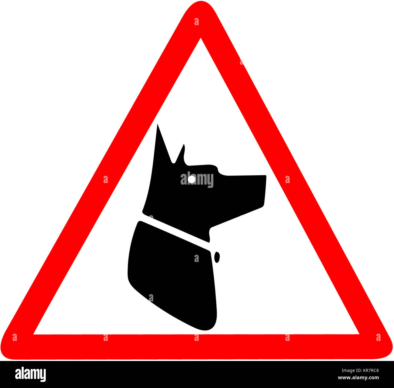 Caution danger, the area is guarded by dogs warning red triangular road ...