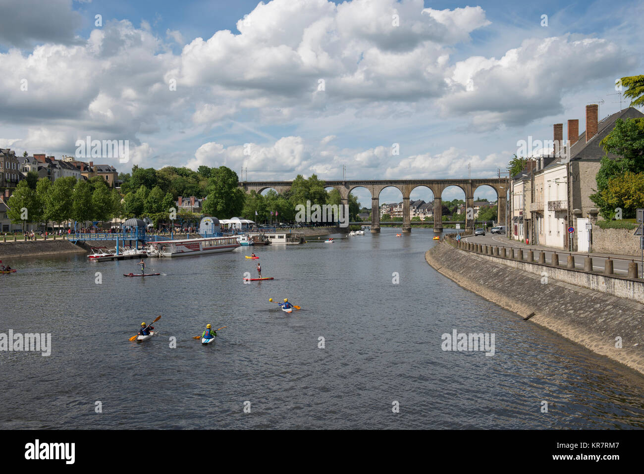 View looking North towards the Laval Viaduct over the Mayenne River ...