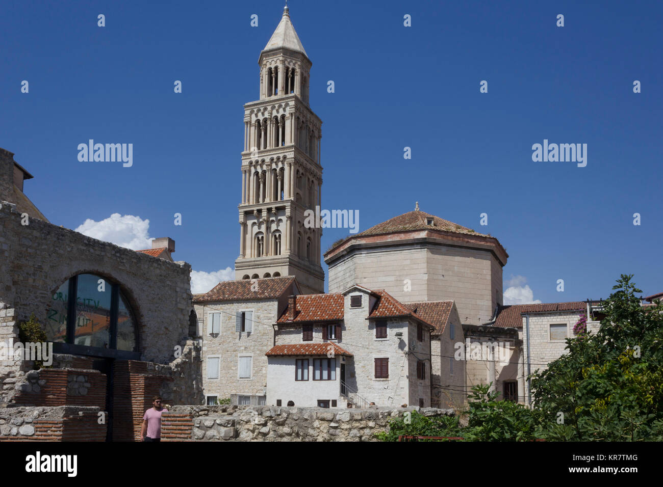 SPLIT, CROATIA - AUGUST 11 2017: Day view of Split city with bell tower ...