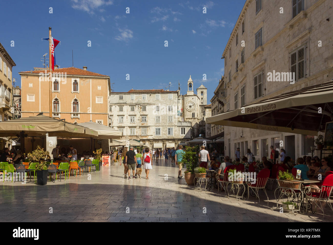 SPLIT, CROATA - AUGUST 11 2017: People's square in Split, Croatia, at ...
