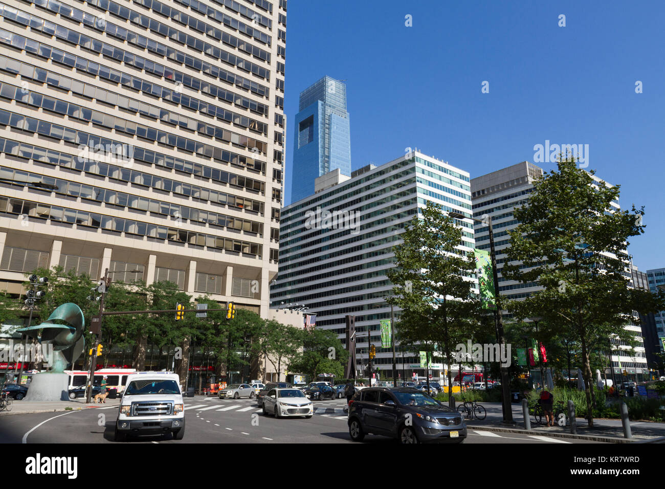 General view of a road crossing in downtown Philadelphia, Pennsylvania ...