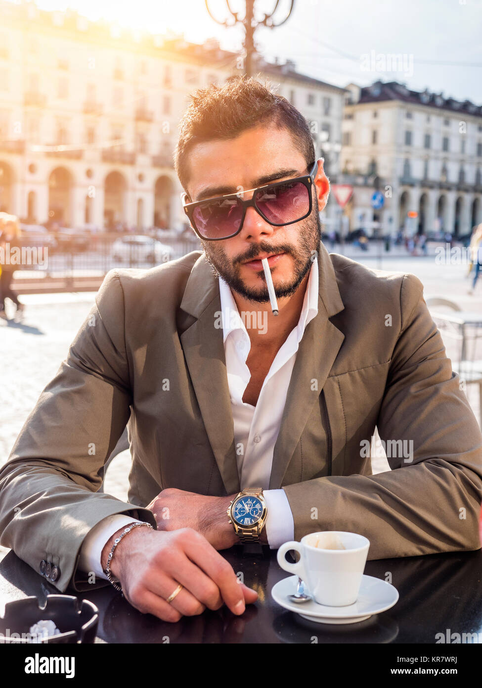 Man smoking cigarette drinking coffee hi-res stock photography and ...