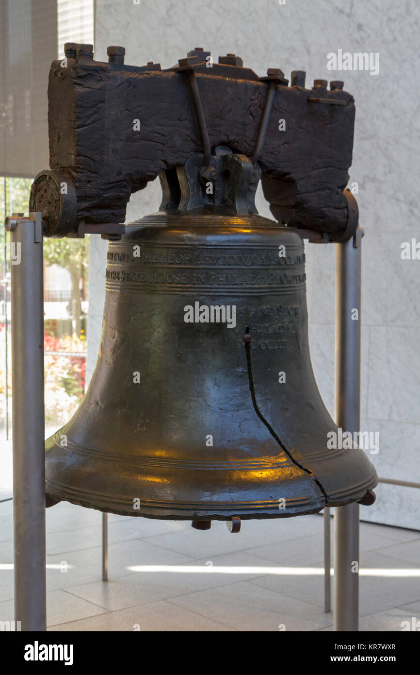 The Liberty Bell on display inside the Liberty Bell Museum ...