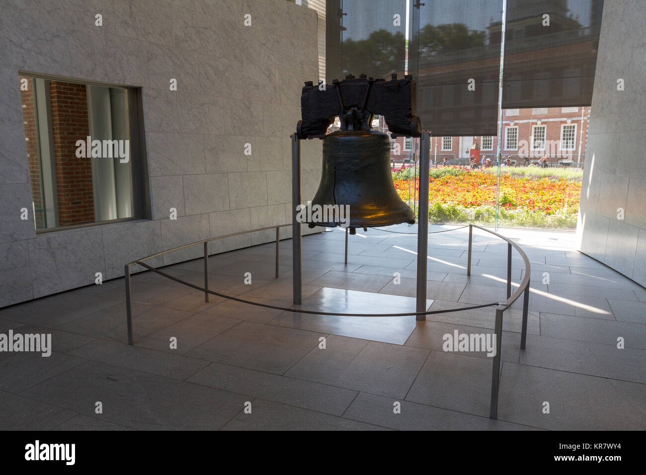 The Liberty Bell on display inside the Liberty Bell Museum ...