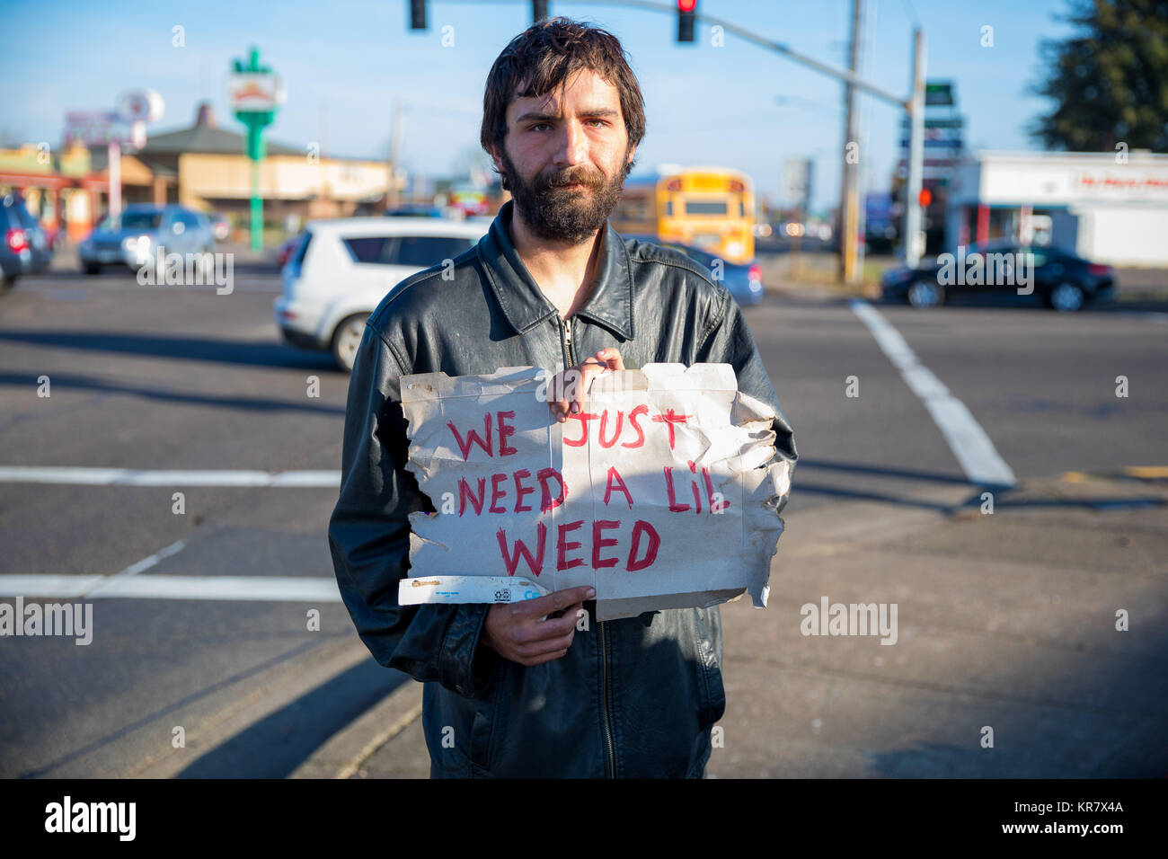 Legal Marijuana Wanted by Homeless Male Stock Photo - Alamy