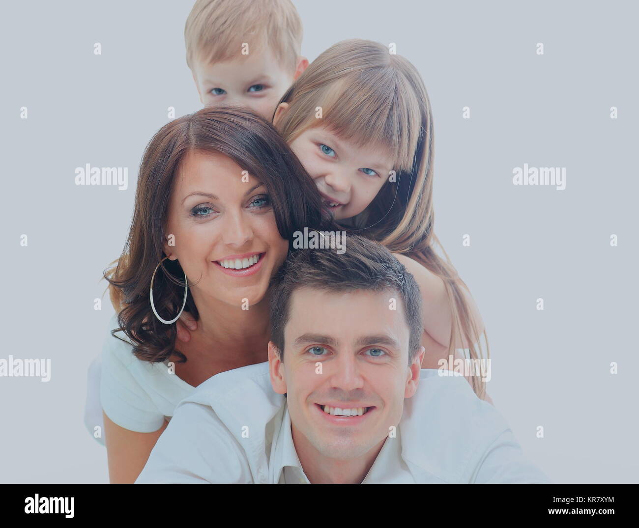 Happy family smiling. Isolated over a white background Stock Photo - Alamy