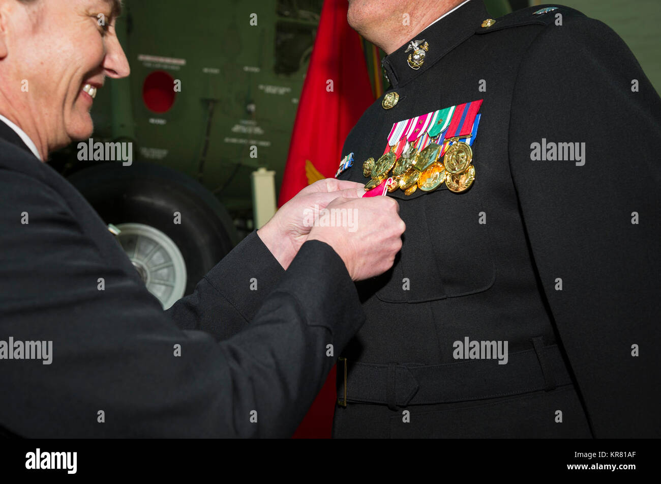 U.S. Marine Corps Col. Wendy Goyette, left, commanding officer, Marine ...
