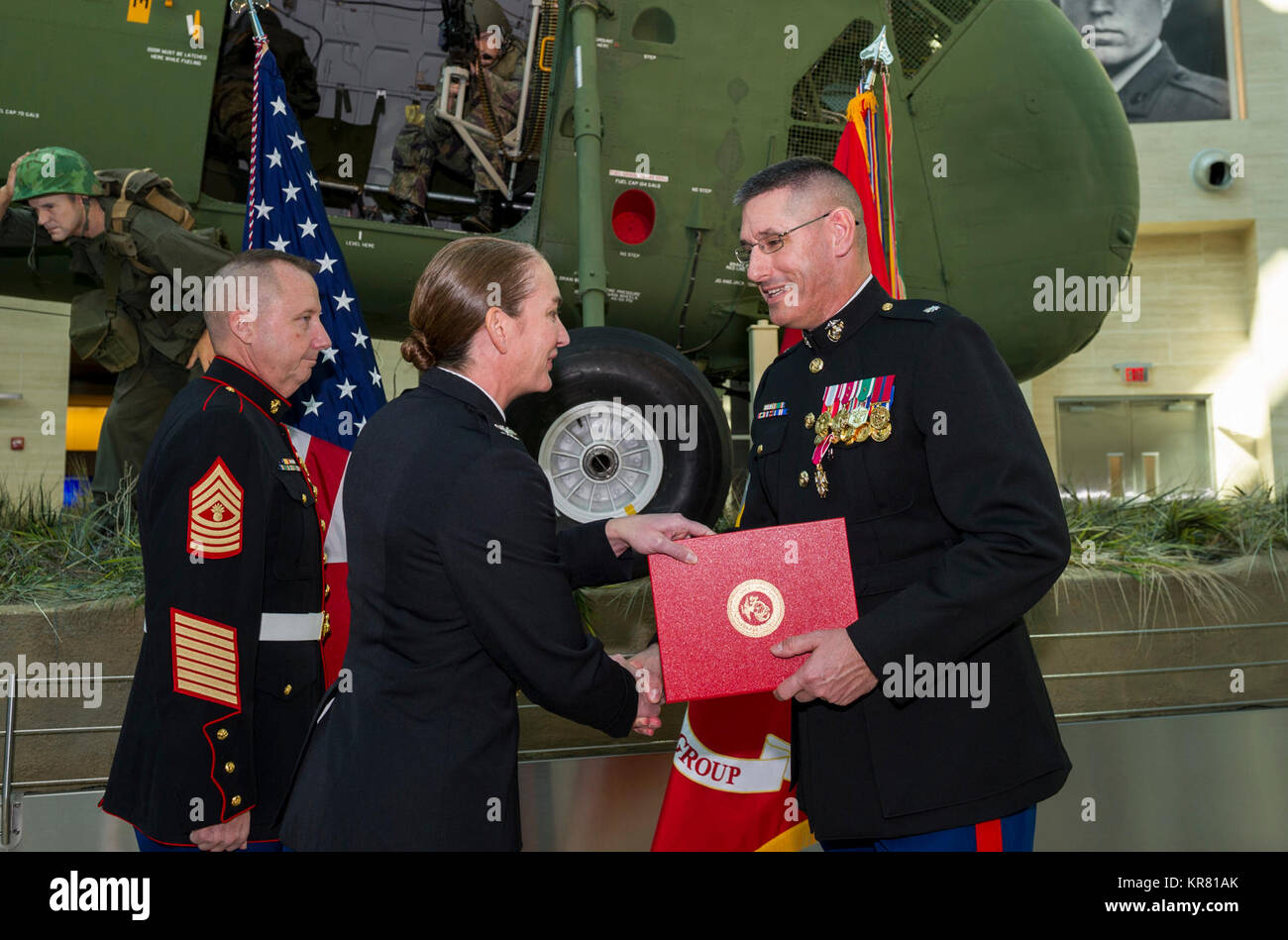 U.S. Marine Corps Col. Wendy Goyette, left, commanding officer, Marine Corps Cyberspace ...
